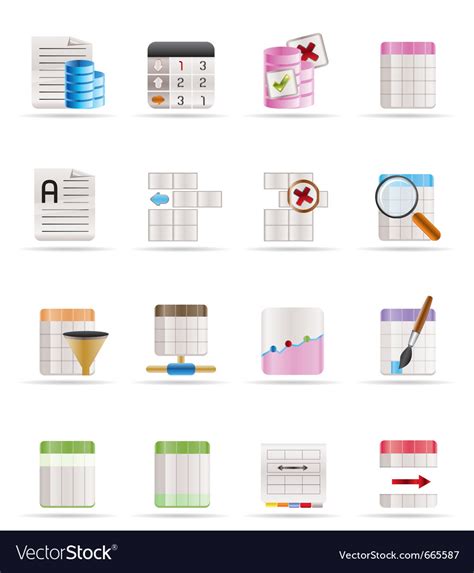 Database And Table Formatting Icons Royalty Free Vector