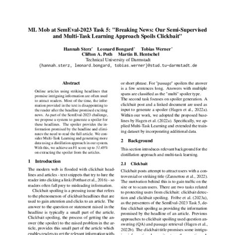 Ml Mob At Semeval 2023 Task 5 Breaking News Our Semi Supervised And