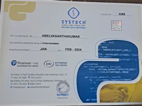 abel vasanthakumar on linkedin python certification systech