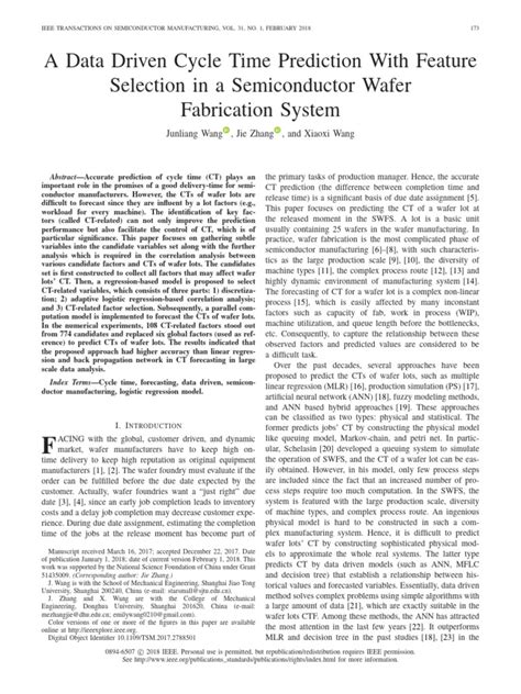 1 1 Ml A Data Driven Cycle Time Prediction With Feature Selection In A