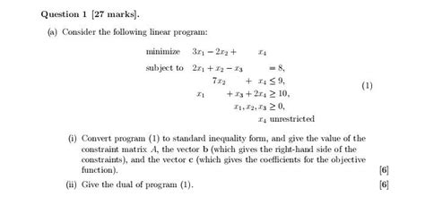 Solved A Consider The Following Linear Program Minimize