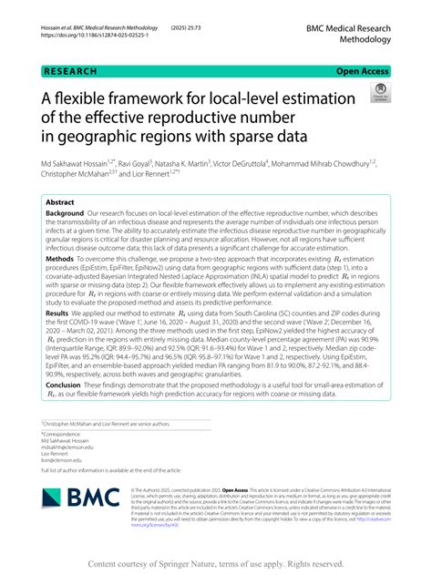 Pdf A Flexible Framework For Local Level Estimation Of The Effective Reproductive Number In