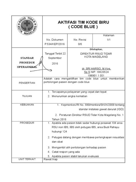 Spo Code Blue Rs Tidar Magelang Pdf