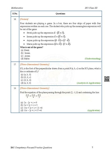 ISC Competency Based Questions Mathematics Class Competency Practice Questions AglaSem