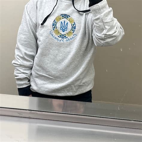 Ukrainian Trizub Floral Pattern Crew Ukrainian Embroidery Crewneck Blue