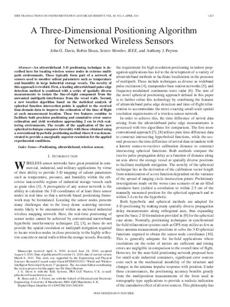 Pdf A Three Dimensional Positioning Algorithm For Networked Wireless Sensors