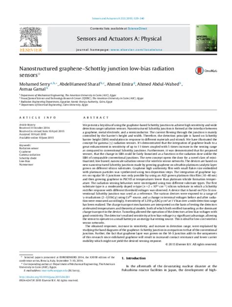 Pdf Nanostructured Grapheneschottky Junction Low Bias Radiation Sensors