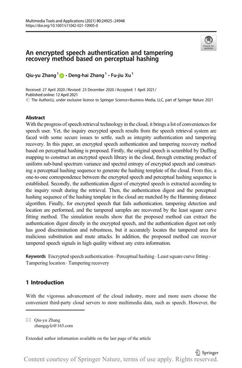 an encrypted speech authentication and tampering recovery method based