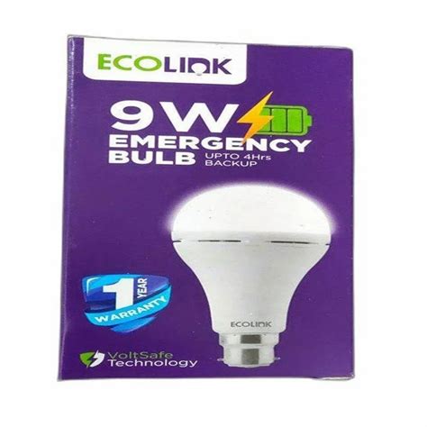 Plastic Cool White Ecolink Emergency Led Bulb Battery Type Lithium