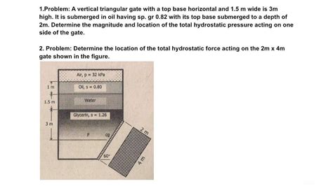 solved 1 problem a vertical triangular gate with a top base