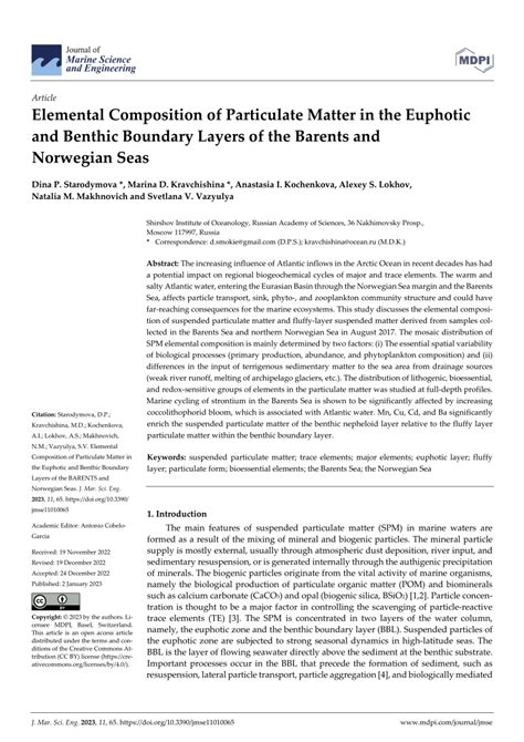 Pdf Elemental Composition Of Particulate Matter In The Euphotic And Benthic Boundary Layers Of