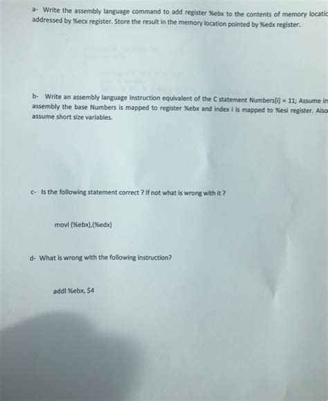 Solved Write The Assembly Language Command To Add Register
