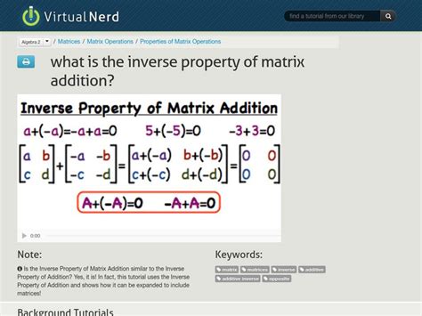 virtual nerd what is the inverse property of matrix addition