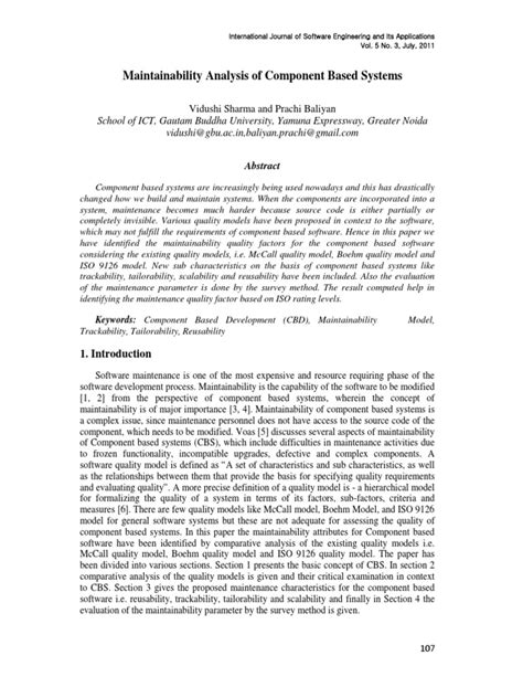 Maintainability Analysis Of Component Based Systems Pdf Component