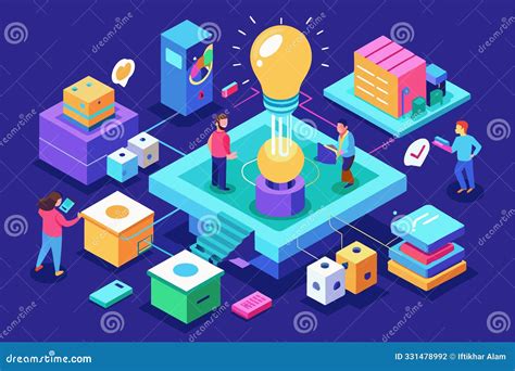 Illustration Showcases People Engaged In The Design Thinking Process Utilizing Customizable