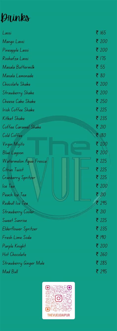Menu At The Vue Udaipur 3rd Floor