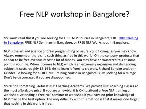 Ppt Free Nlp Workshop In Bangalore Powerpoint Presentation Free