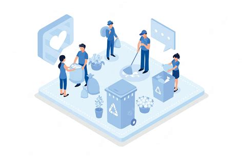 Premium Vector People Characters Collecting Trash Into Recycling