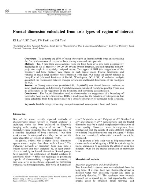 Pdf Fractal Dimension Calculated From Two Types Of Region Of Interest