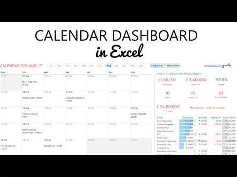 Calendar Dashboard In Excel
