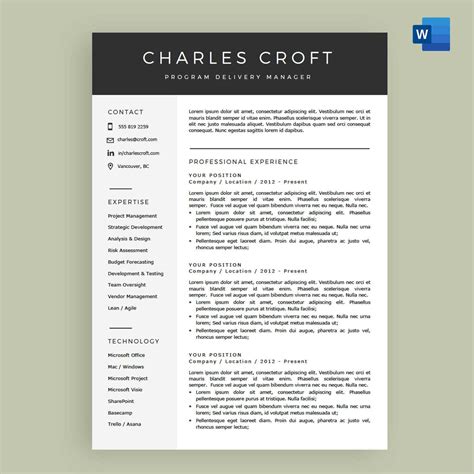 4 Page Resume Cv Template Package For Microsoft™ Word The Charlie