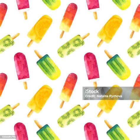 흰색 배경에 격리 된 수채화 아이스크림과 매끄러운 패턴 과일에 대한 스톡 벡터 아트 및 기타 이미지 과일 구 그리기 Istock