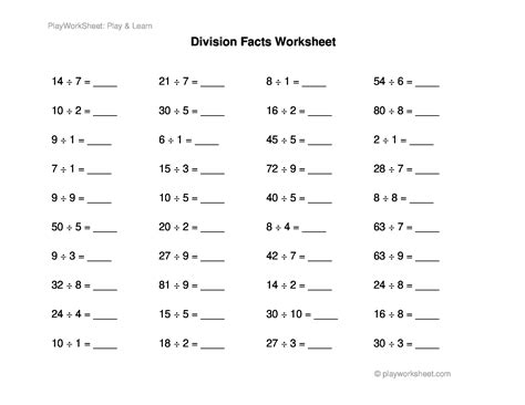Basic Division Facts Worksheet Strengthening Division Skills Free