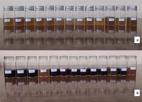 appearance and color of the mixture solution before a and after b