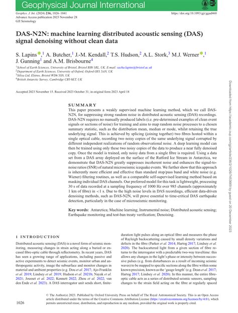 Pdf Das N2n Machine Learning Distributed Acoustic Sensing Das Signal Denoising Without