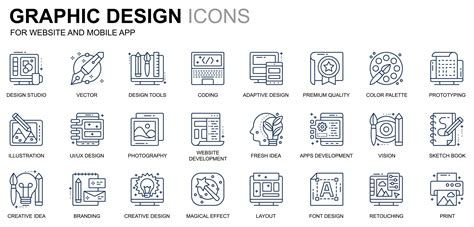 Simple Set Web And Graphic Design Line Icons For Website And Mobile Apps Contains Such Icons As