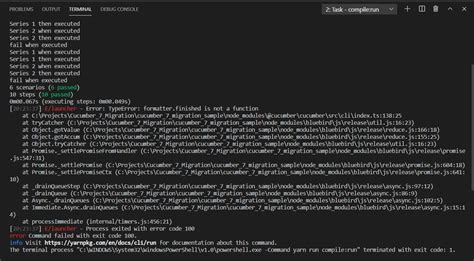 running cucumber js 7 0 test generates error formatter finished is not