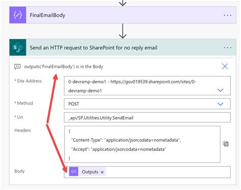 sharepoint connector send a no reply email in power automate flow