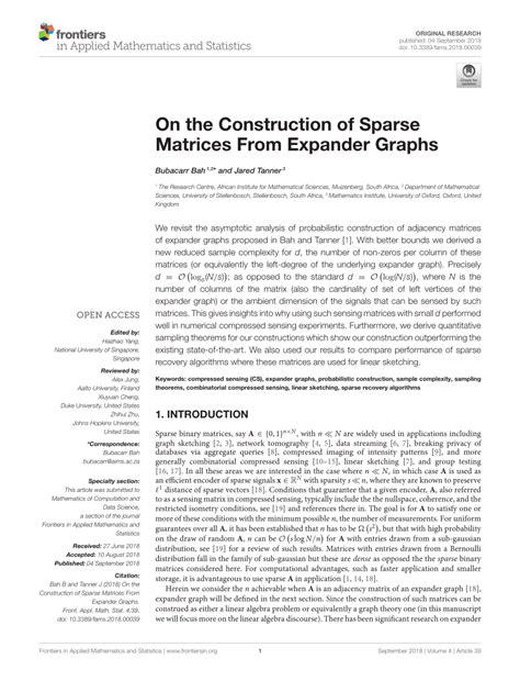 Pdf On The Construction Of Sparse Matrices From Expander Graphs