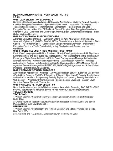 Nc7201 Communication Network Security L T P C Pdf Cryptography