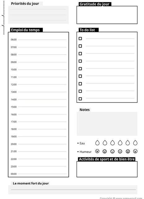 Modèle De Planning Journalier Prêt à Télécharger Et Imprimer Gratuit