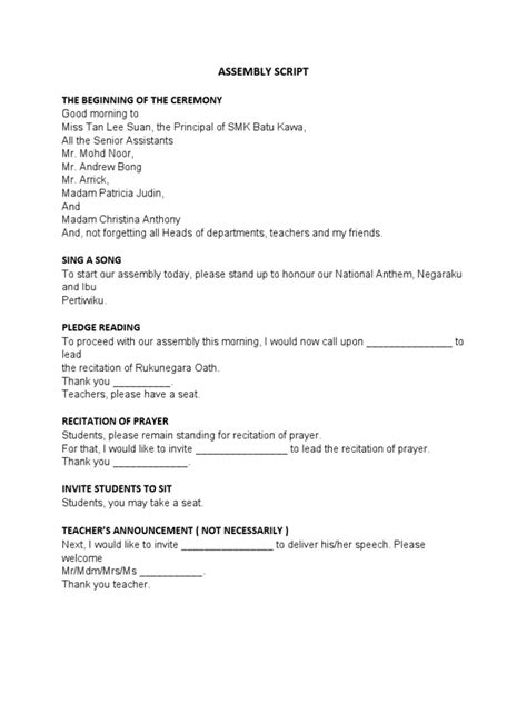 English Assembly Script Pdf