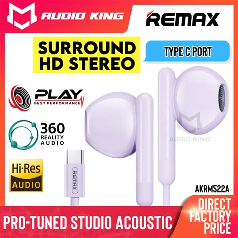 REMAX Wired HD Stereo Original Type C Earphones Bass In Ear Earphone Gaming Volume Control