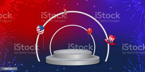 독립 기념일 미국 판매 포스터 배너는 제품 디스플레이 원통형 모양과 미국 풍선입니다 벡터 그림입니다 3차원 형태에 대한 스톡 벡터 아트 및 기타 이미지 Istock
