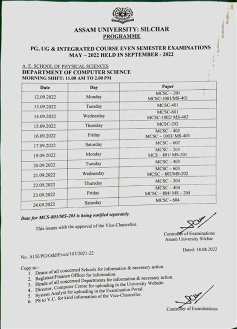 UG PG Integrated Course Even Semester Examination Assam University