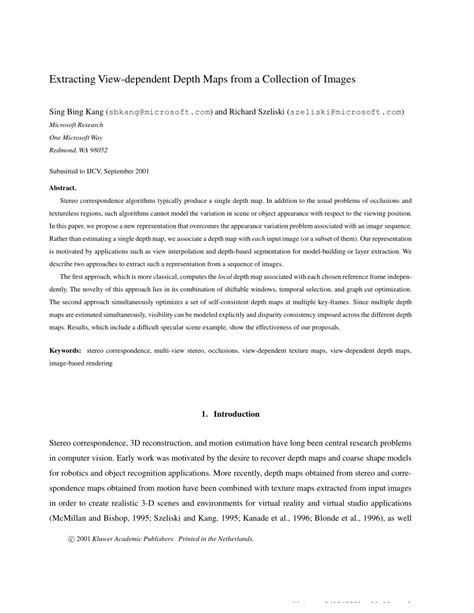 Pdf Extracting View Dependent Depth Maps From A Collection Of Images