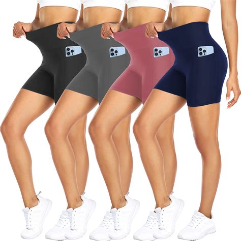 Fullsoft 4 Pack Biker Shorts For Women 5 High Waist Tummy Control