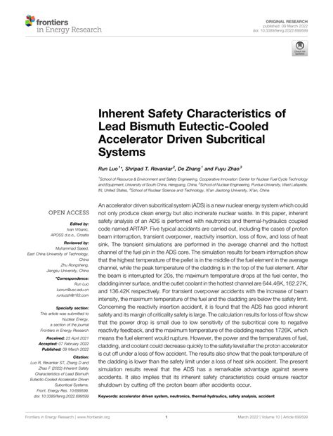 Pdf Inherent Safety Characteristics Of Lead Bismuth Eutectic Cooled