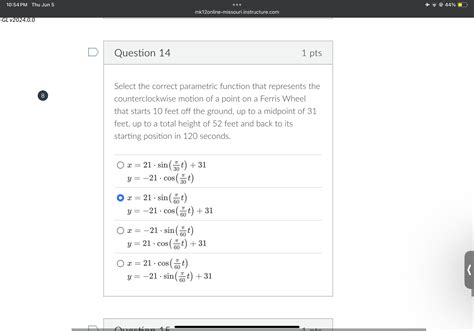 Solved Question 14select The Correct Parametric Function