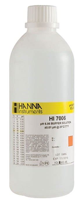 HANNA HI7006L/C pH 6.86 - 25oC Calibration Buffer with Certificate of Analysis, 500 mL bottle