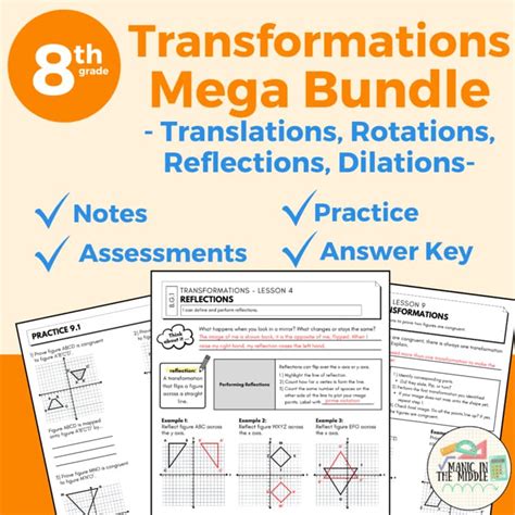 Transformations Geometry Bundle Lessons Practice Quiz Test 8 G 1 8 G 4