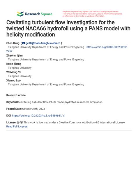Pdf Cavitating Turbulent Flow Investigation For The Twisted Naca66 Hydrofoil Using A Pans