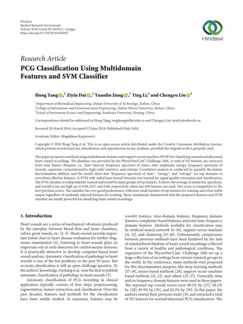 Pdf Pcg Classification Using Multidomain Features And Svm Classifier
