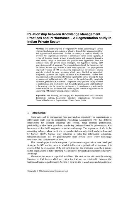 Pdf Relationship Between Knowledge Management Practices And Performance