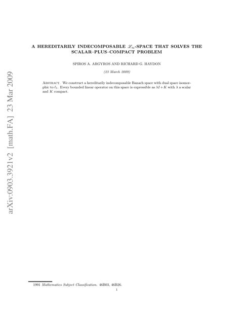Pdf A Hereditarily Indecomposable L Infty Space That Solves The