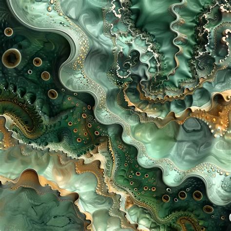 Abstract Swirling Patterns With Shades Of Green And Gold In Fluid Art Stock Illustration